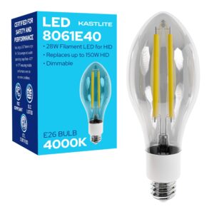 kastlite vintage filament style led edison bulb retrofit, dimmable 28w 4000lm 4000k cool white 150w hid equivalent lamp - e26 base clear glass incandescent replacement decorative light bulbs