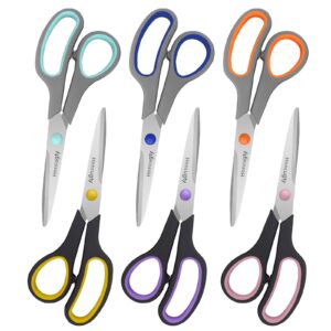 scissors for office school supplies, hnncugty 8" scissors all purpose bulk set of 6-pack, sharp scissors for student teacher scissors home craft sewing fabric scissors, comfort grip, right/left handed