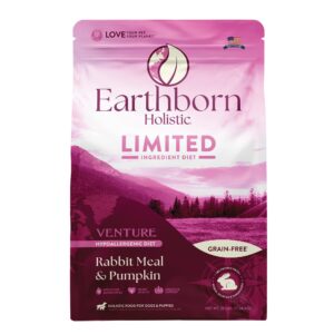 earthborn holistic venture rabbit meal & pumpkin limited ingredient diet grain-free dry food for dogs & puppies (25 lb. bag)