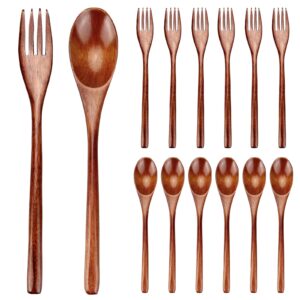 12 pieces wooden forks and spoons for eating utensil set lunch wooden cutlery japanese silverware sets flatware reusable bamboo utensils korean wooden spoon fork set