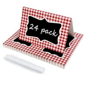 24pcs bbq party decorations place cards for table setting red gingham tent cards plaid chalkboard signs with marker picnic bbq decorations food labels for party buffet birthday baby shower party