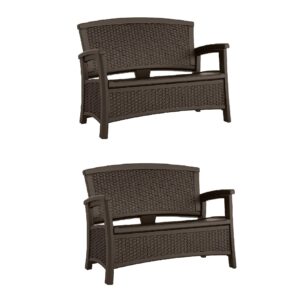 suncast elements resin wicker design loveseat with storage area, java (2 pack)