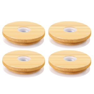 febflo bamboo lids for glass cups with straw hole, 2.75inch/70mm wooden lids for 16oz beer can cups, replacement for regular mouth 20 24 oz cups, 4 pack