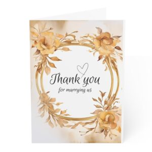 j&j's toyscape thank you for marrying us card, 7x5 inch card with envelope, wedding officiant gratitude card, pastor appreciation, card from newlywed couple (gold floral)