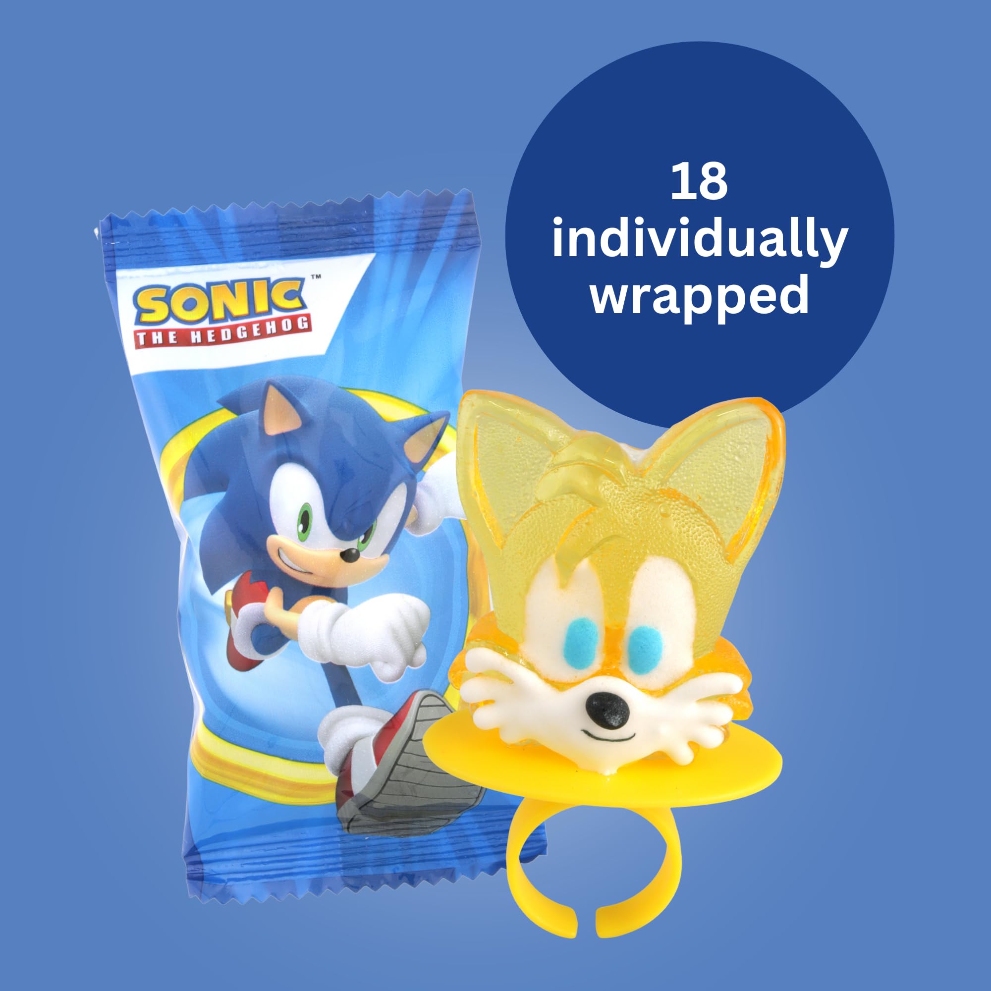 Imaginings 3 Sonic the Hedgehog Individually Wrapped Lollipop Rings, Knuckles and Tails Decorated Candy, Birthday Party Favors, 18 Count