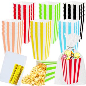 24 pack mini popcorn boxes,candy favor treat box with clear cellophane bags,paper popcorn buckets containers for birthday,baby shower,party favor