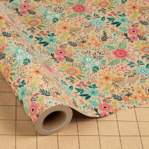 maypluss colorful floral kraft wrapping paper roll - 17inch x 33feet - garden boho floral gift wrap gift wrap paper spring summer blooms sheet for wedding, bridal shower, birthday and engagement