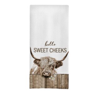 gcfet highland cow bathroom towels - farmhouse cow decorative hand towels for bathroom 16x24, funny bathroom hand towels, funny hand towels for bathroom