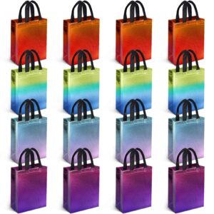 vgoodall 16pcs gift bags with handles, iridescent reusable gift bags gradient non-woven bags with glossy finish - perfect as goodie bags, birthday gift bags, party favor bags - 8x4x10