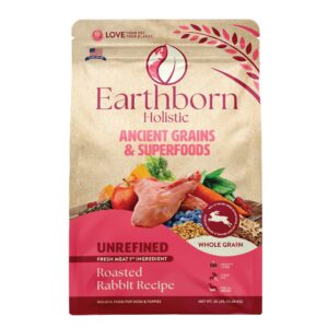 earthborn holistic unrefined roasted rabbit with ancient grains & superfoods dry food for dogs & puppies (25 lb. bag)