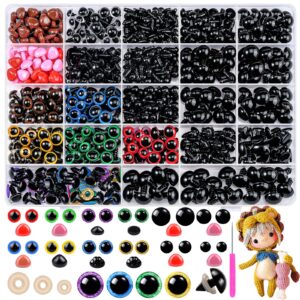 fulasiteu 1100pcs safety eyes and noses, amigurumi safety eyes for crocheting, colorful doll crochet eyes with washers for plush animal, crochet toy, stuffed doll and teddy bear (various sizes)