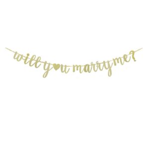 subooca will you marry me banner, gold paper sign for valentine's day party, wedding/bridal shower/marriage proposal/wedding proposal party bunting props