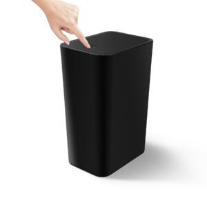 cesun bathroom trash can with lid, 4.0 gallon / 15 liter small garbage can with press top lid, plastic wastebasket with pop-up lid for toilet, office, bedroom, living room, black