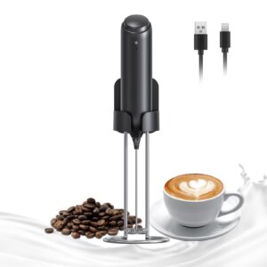 lamido milk frother handheld with wall mounted stand, mini foamer wand for lattes, usb rechargeable drink mixer, electric hand whisk, automatic stirrers & coffee blender - kitchen gifts - black