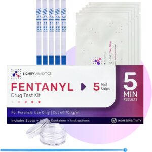 fentanyl test kit | includes 5 fentanyl test strips | signify analytics ultra-sensitive fentanyl test strips for drug testing | fentanyl testing strips for pills, powders, and liquids