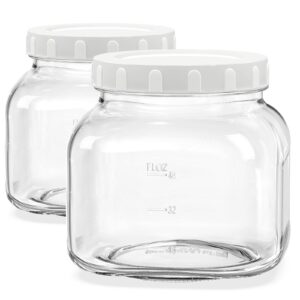 folinstall 81 oz/0.6 gallon airtight glass jar with lids, wide mouth half gallon mason jar for pickle, cookie, kombucha, flour, sugar. set of 2 large pickle jar with 2 scale marks