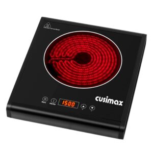 cusimax 1500w hot plate electric stove with led display, portable infrared electric burner ceramic cooktop, adjustable 15 power and time 2h, compatible with all cookware