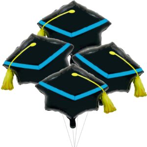 4 pieces 22 inches black graduation cap balloons, large academic cap shaped mylar foil balloons with tassel design, grad hat for class of 2024 graduation ceremony or party decorations