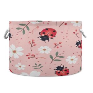 sdmka lady bugs on pink laundry basket extra large storage basket 20" x 14" blanket basket toy basket decorative cotton rope handle laundry hamper