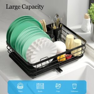 ZUIKEMX Upgraded Dish Drying Rack, Dish Racks for Kitchen Counter, Auto-Drain, Large Capacity, Space-Saving Dish Rack with Cutlery Holder, 16.9''L x 12.6''W, Black