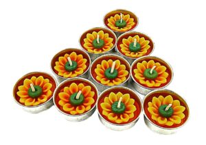 hukdok flower shape tealight candles for birthday party home décor spa wedding anniversary valentine's day mother's day celebration baby shower decoration. (sunflower)