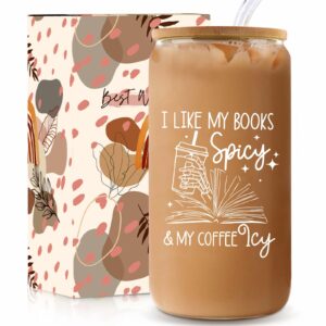 teeglow book lovers gifts idea, gifts for book lovers, gifts for reader, 16oz drinking glass cups with lids straws, book club bookish gifts, mothers day, reading gifts for women, readers, bookworm