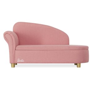 evolur barbie dream in pink chaise lounge, wrapped in soft & durable linen upholstery, ample storage below the seat, comfortable rolled arm rest with stylish raised back rest