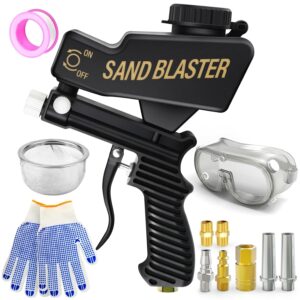 tailonz pneumatic black portable air sand blaster gun kit for air compressor remove paint, rust, stains, and grime from metal and wood surfaces