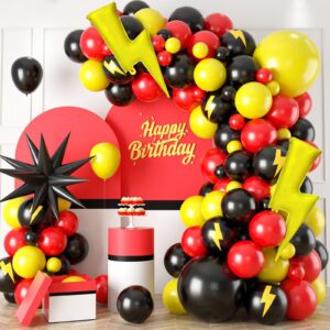 red black yellow balloon garland arch kit,cartoon game birthday party decorations,cartoon theme latex balloon arch for cartoon ball baby shower birthday party supplies