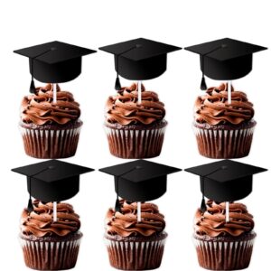 18pcs black glitter cap dessert cupcake topper congrats grad 2024 theme decorations 2024 preschool high school college graduation party decor supplies