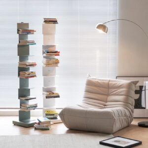 mewwo invisible floating bookshelf, deco black floating bookshelves, metal spine book tower for living room, bedroom, office, cafe (black,6 layers)