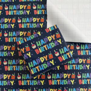 bulkytree birthday wrapping paper with cut lines for boys girls kids men women holiday birthday theme party - 3 large sheets colorful cake happy birthday gift wrap - 27 inch x 39.4 inch per