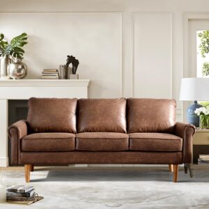 altrigus 3 seater couch with luxury faux leather,mid century modern sofa with comfortable deep seat,comfy upholstery couches with for small space living room bedroom (dark brown)