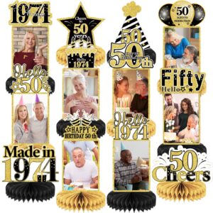 12pcs 50th birthday decorations honeycomb centerpieces for women men black gold vintage 1974 50th bday photo table centerpieces party supplies cheers to 50 year old bday table topper