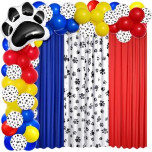 smoothnovelty 57 pcs dog paw party decorations, paw backdrop curtains 50 paw theme balloons with accessories for farm animal paw theme birthday party photo supplies (red blue series)