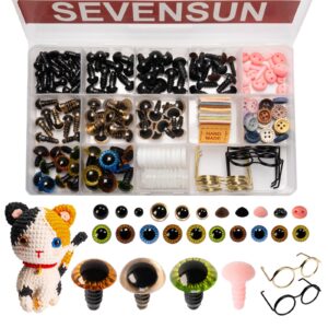 sevensun safety eyes for amigurumi 247 pcs, crochet glasses noses and buttons, various designed crochet accessories, stuffed crochet eyes with washers, craft doll eyes and nose