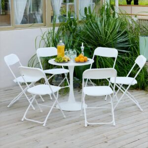 sealamb 6 pack patio dinning chairs, indoor outdoor portable plastic folding chairs with steel frame for patio dinning garden wedding backyard party, 350lb weight limit (white, 6 pack)