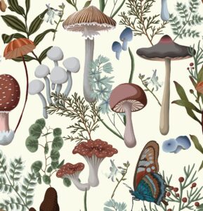 eeecoming mushroom wallpaper peel and stick wallpaper boho wallpaper 78.7" x 16.14" mushroom contact paper removable wallpaper for bedroom living room bookcase bathroom self adhesive vinyl