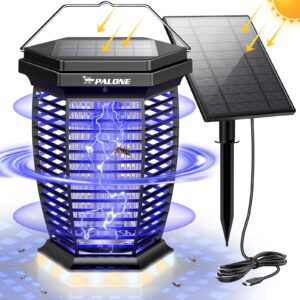 palone solar bug zapper outdoor, 3 in 1 mosquito zapper with 3.5m extended solar panel, 4500v electric bug zapper indoor, fly zapper with 7 lighting modes for outdoor courtyard backyard garden