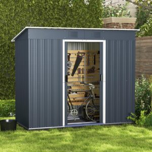 ironmax outdoor storage shed with floor, 6 x 3 ft galvanized steel garden shed cabinet with double sliding door & air vent, utility metal tool storage shed house for garden, backyard, patio, lawn