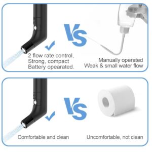 2Clean Portable Bidet Sprayer, Portable Electric Rechargeable Travel Bidet, Handheld Soft Pressure Sprayer for Bathroom, rv Car and Outdoor, Muslim, Hiking and Camping(Bidet Sprayer with 2.3L), Black