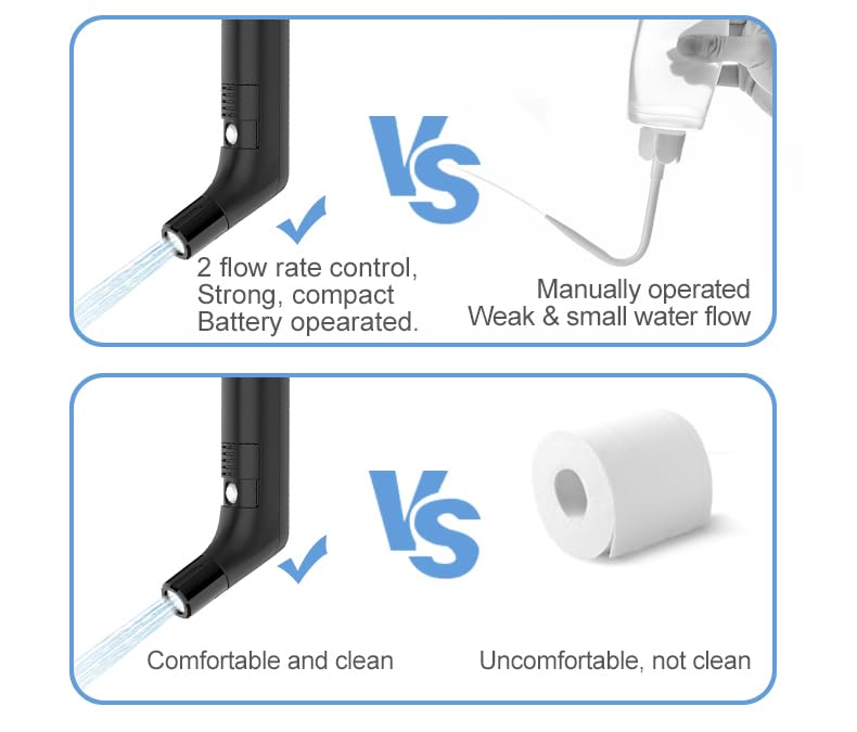 2Clean Portable Bidet Sprayer, Portable Electric Rechargeable Travel Bidet, Handheld Soft Pressure Sprayer for Bathroom, rv Car and Outdoor, Muslim, Hiking and Camping(Bidet Sprayer with 2.3L), Black