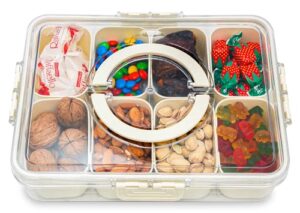 avaton snackle box container, divided serving tray with lid, snack box container for veggie, fruits, candy, nuts, snacks - perfect for picnic, party