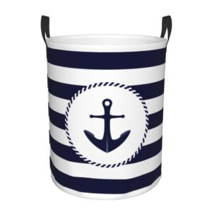 large laundry hamper bag, anchor navy and white nautical laundry basket collapsible dirty clothes storage washing bin for bathroom, dorm essentials