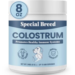 special breed bovine colostrum for dogs and cats, immune support supplement for allergy and itch relief, grass fed colostrum powder (240 grams)