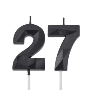 2 inch black 27 birthday candles, 3d diamond number 27th cake topper for boys girls birthday party decorations theme party