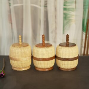 Nantucket Pot Belly Baskets Handmade Woven Rattan Circular Storage Basket with Lid, Decorative Organizer，Storage & Organization