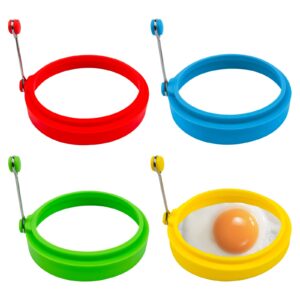 yolcar egg ring set, silicone egg ring molds, fried egg rings and non-stick egg cooker ring, multicolor, 4pack