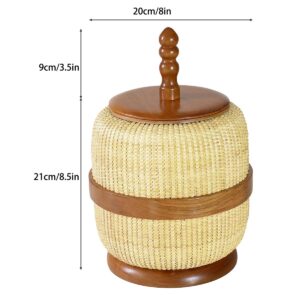 Nantucket Pot Belly Baskets Handmade Woven Rattan Circular Storage Basket with Lid, Decorative Organizer，Storage & Organization