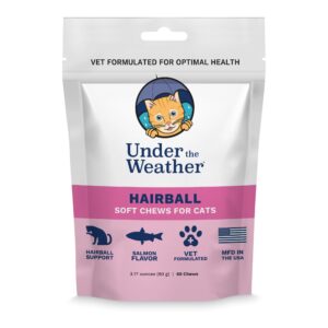 under the weather pet hairball support for cats | for a normal, gentle elimination of hairballs, reduce excessive licking and grooming | 60 star shaped soft chews